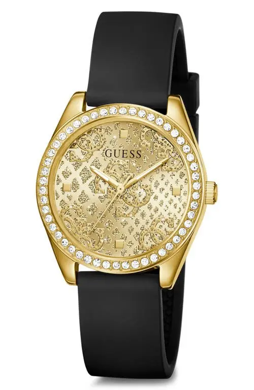 Guess Boa Crystal Bezel Goldtone Silicone Strap Watch