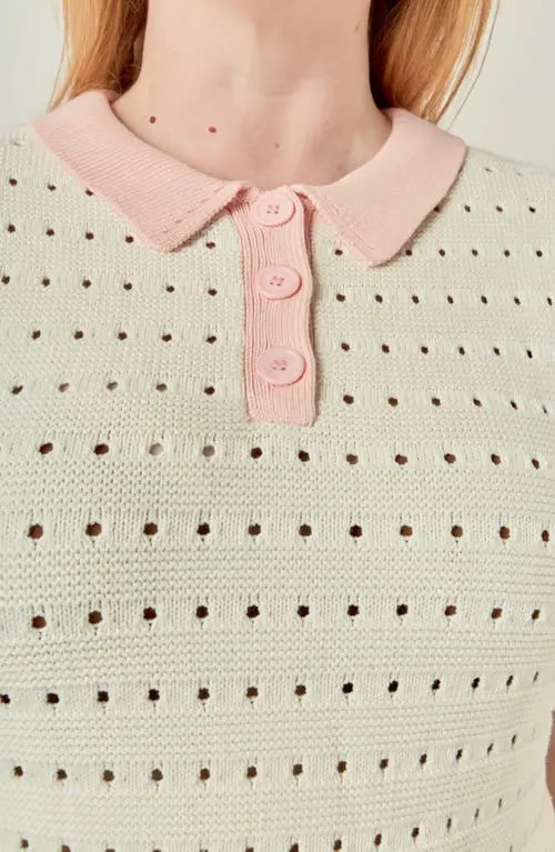 Endless Rose Colorblock Pointelle Short Sleeve Polo Sweater