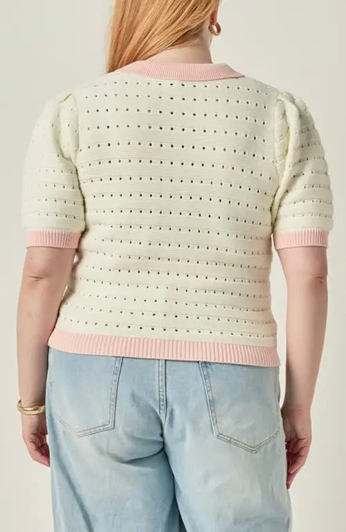 Endless Rose Colorblock Pointelle Short Sleeve Polo Sweater