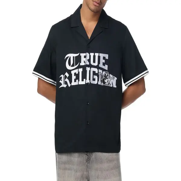True Religion Sateen Graphic Camp Shirt - Jet Black