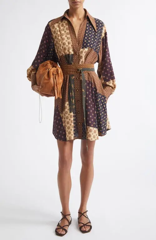 Zimmermann Patchwork Print Belted Long Sleeve Shirtdress
