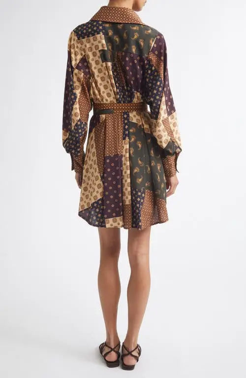 Zimmermann Patchwork Print Belted Long Sleeve Shirtdress