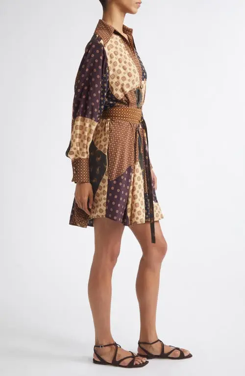 Zimmermann Patchwork Print Belted Long Sleeve Shirtdress