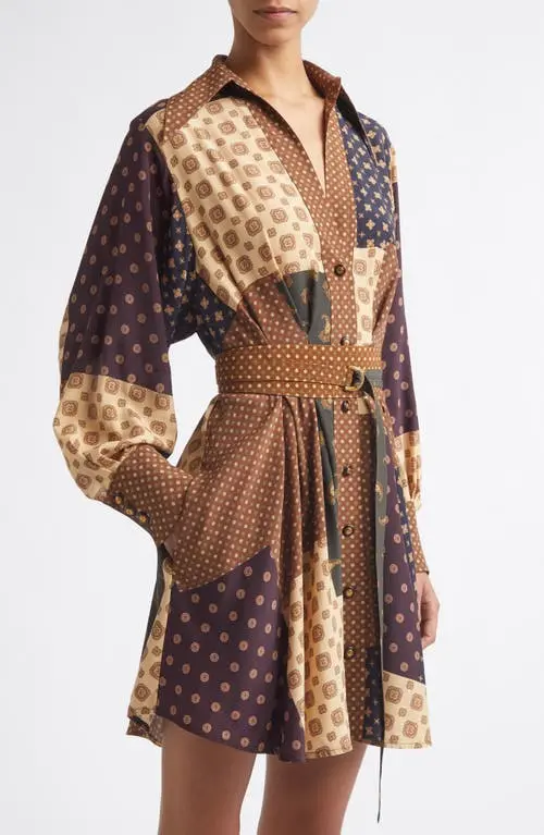 Zimmermann Patchwork Print Belted Long Sleeve Shirtdress