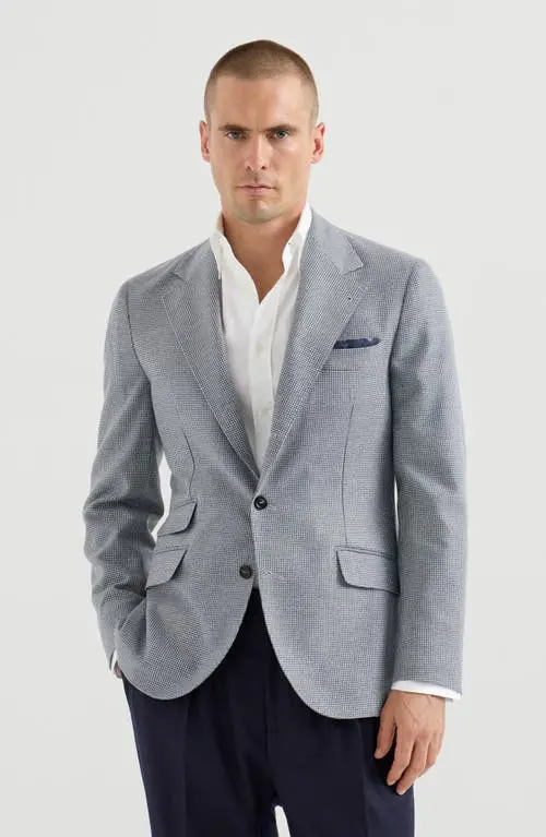 Brunello Cucinelli Cashmere And Silk Houndstooth Flannel Deconstructed Cavallo Blazer