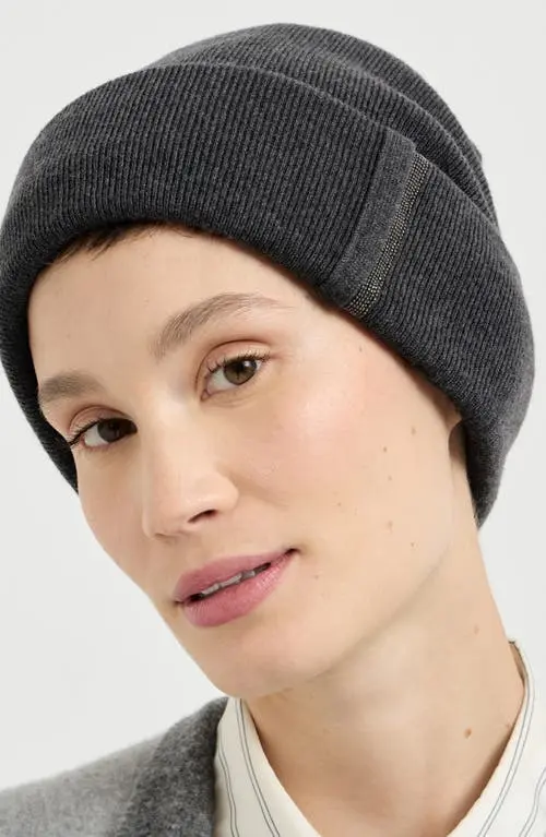 Brunello Cucinelli Cashmere Rib Knit Beanie With Monili