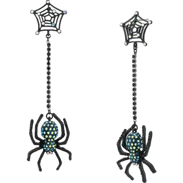 Betsey Johnson Spider Web Linear Drop Earrings - Green