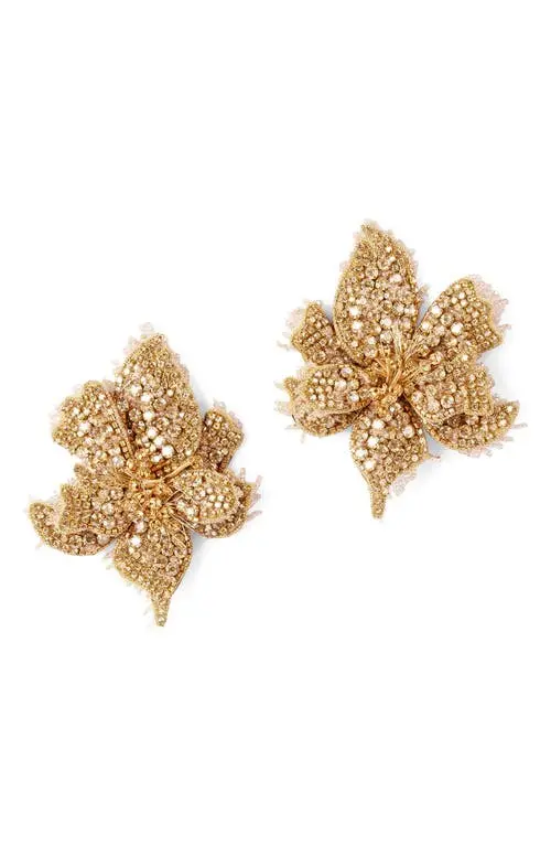Deepa Gurnani Azalea On Ice Flower Statement Earrings - Gold
