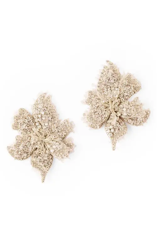 Deepa Gurnani Azalea On Ice Flower Statement Earrings - Silver