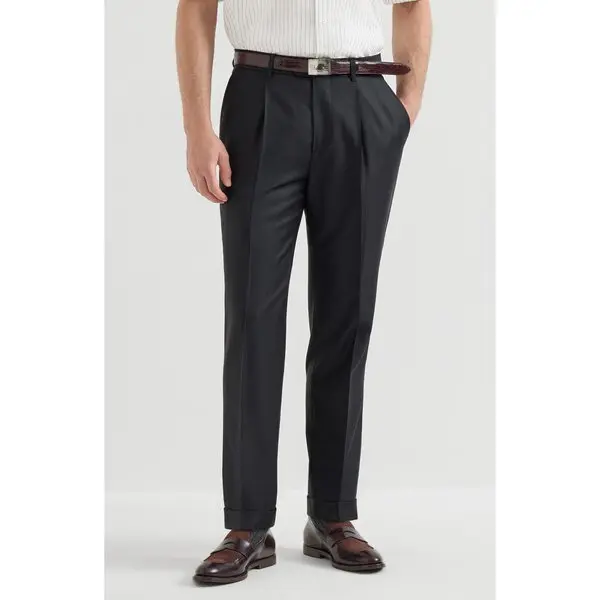 Brunello Cucinelli Super 150s Virgin Wool Batavia Trousers - Black