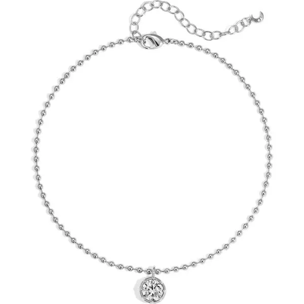 Lili Claspe Mini Cleo Anklet With Cubic Zirconia Charm - Silver