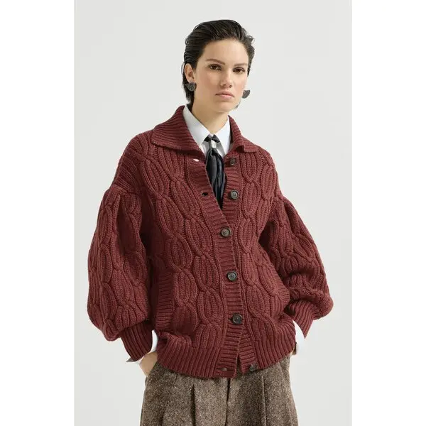 Brunello Cucinelli Cashmere Feather Yarn Heritage Cable Cardigan