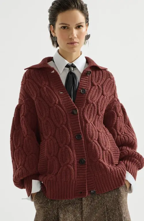 Brunello Cucinelli Cashmere Feather Yarn Heritage Cable Cardigan