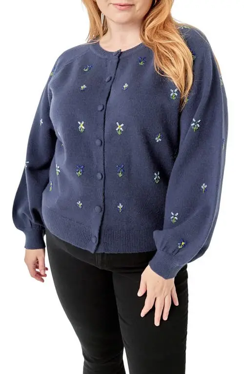 English Factory Beaded Floral Crew Neck Cardigan