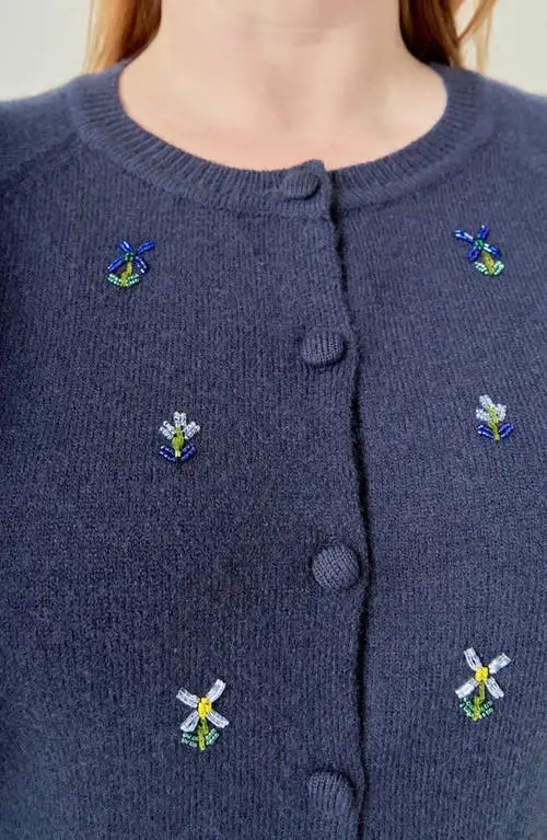 English Factory Beaded Floral Crew Neck Cardigan
