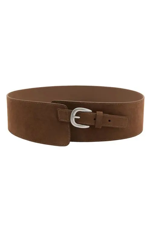 Mango Wide Split Leather Belt - Brown