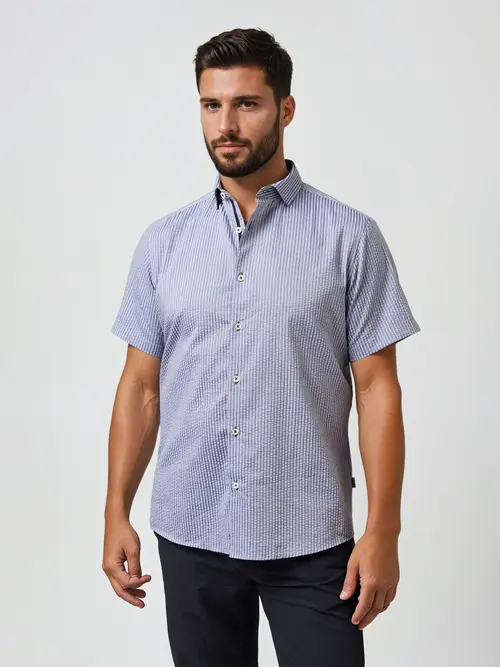 Stone Rose Seersucker Striped Ss Button-up Shirt