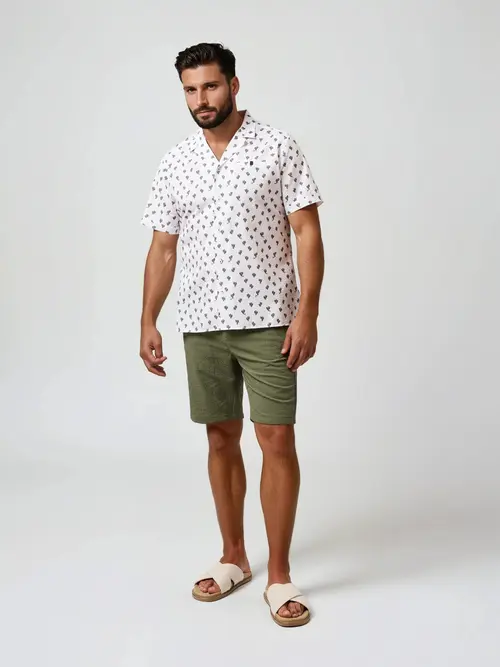 Stone Rose Seersucker Cactus Print Resort Ss Button-up Shirt