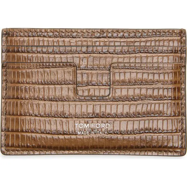 TOM FORD T Line Classic Croc Embossed Card Holder - Ebn Caramel