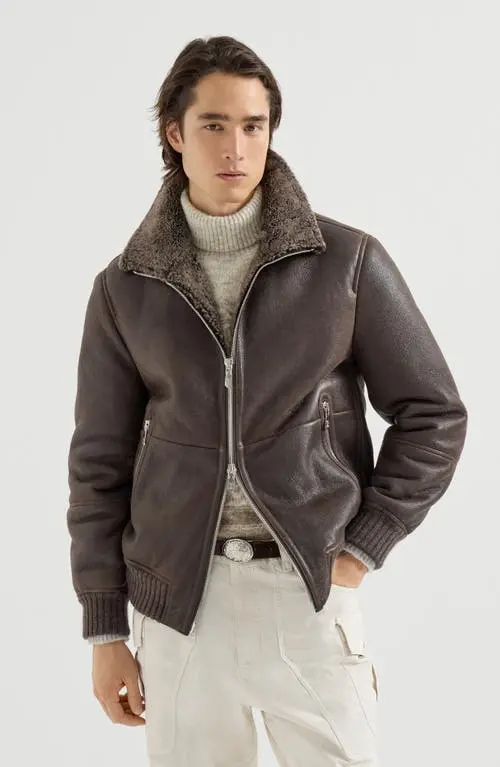 Brunello Cucinelli Vintage-effect Shearling Bomber Jacket