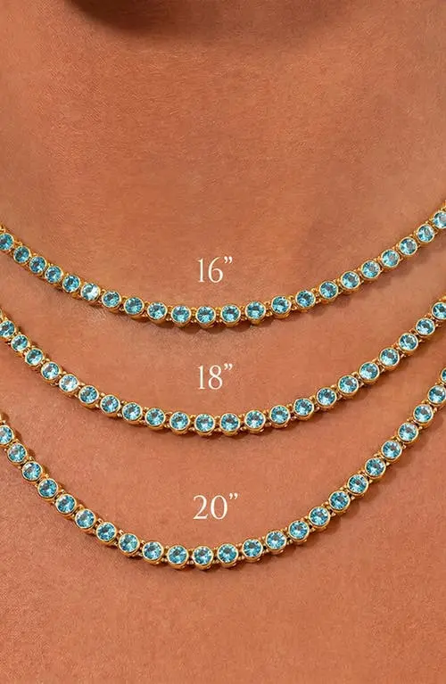 Sterling Forever Bezel Set Cubic Zirconia Tennis Necklace - Gold/blue