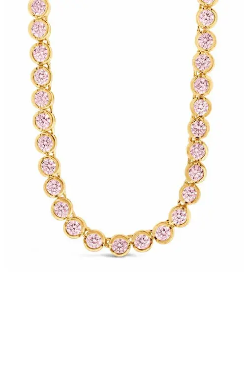 Sterling Forever Helene Bezel Cubic Zirconia Tennis Necklace - Gold/pink