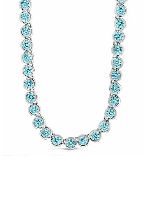 Sterling Forever Bezel Set Cubic Zirconia Tennis Necklace - Silver/blue
