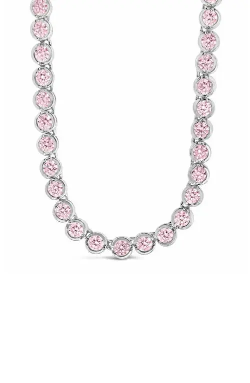Sterling Forever Helene Bezel Cubic Zirconia Tennis Necklace - Silver/pink