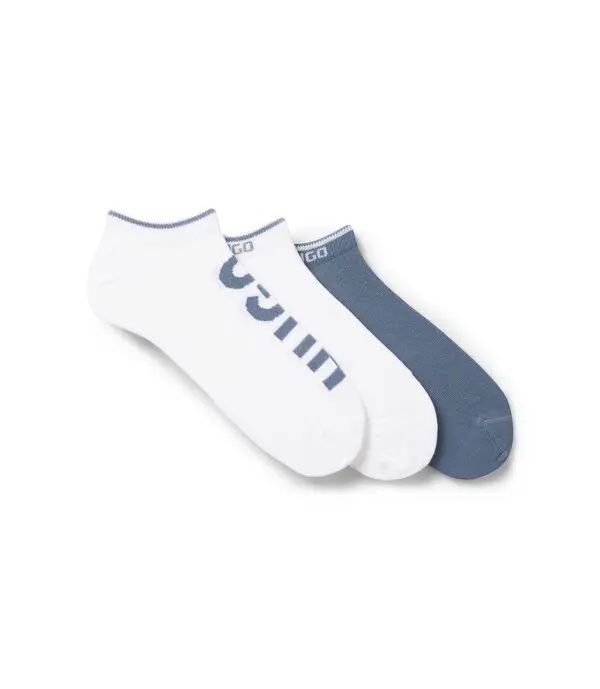 Hugo Three-pack Ankle Socks With Logo Detail - Light Blue