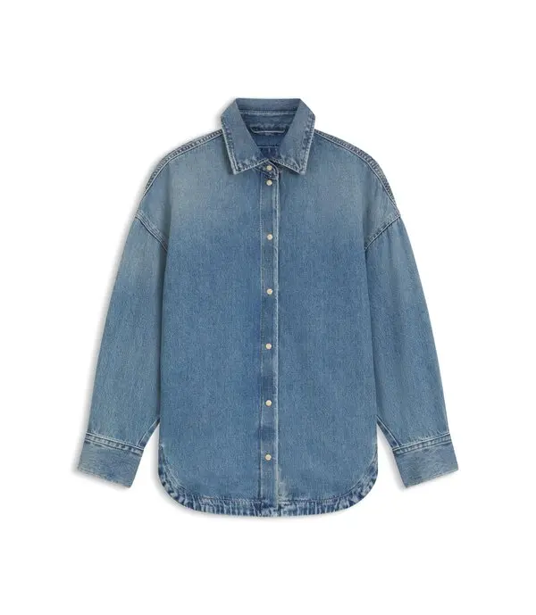 BOSS Oversize-fit Shirt In Vintage Rigid Denim