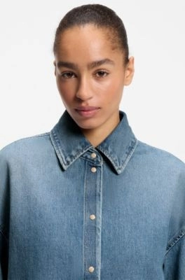 BOSS Oversize-fit Shirt In Vintage Rigid Denim