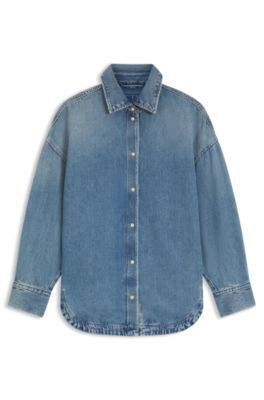 BOSS Oversize-fit Shirt In Vintage Rigid Denim