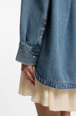 BOSS Oversize-fit Shirt In Vintage Rigid Denim