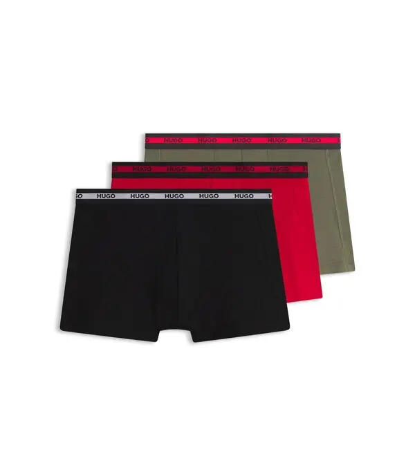 Hugo Three-pack Of Stretch-cotton Trunks With Logo Waistbands - Patterned