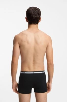 Hugo Three-pack Of Stretch-cotton Trunks With Logo Waistbands