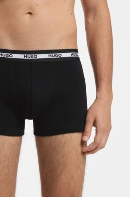 Hugo Three-pack Of Stretch-cotton Trunks With Logo Waistbands
