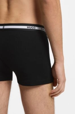 Hugo Three-pack Of Stretch-cotton Trunks With Logo Waistbands