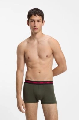 Hugo Three-pack Of Stretch-cotton Trunks With Logo Waistbands