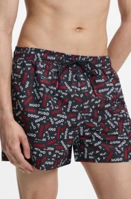 Hugo Drawstring Swim Shorts With All-over Logo Print