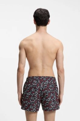 Hugo Drawstring Swim Shorts With All-over Logo Print