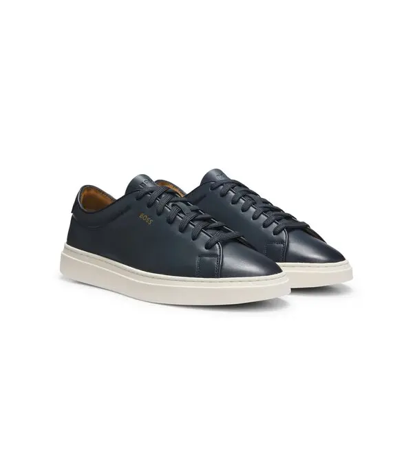 BOSS Cupsole Sneakers In Smooth Leather With Gold-tone Logo