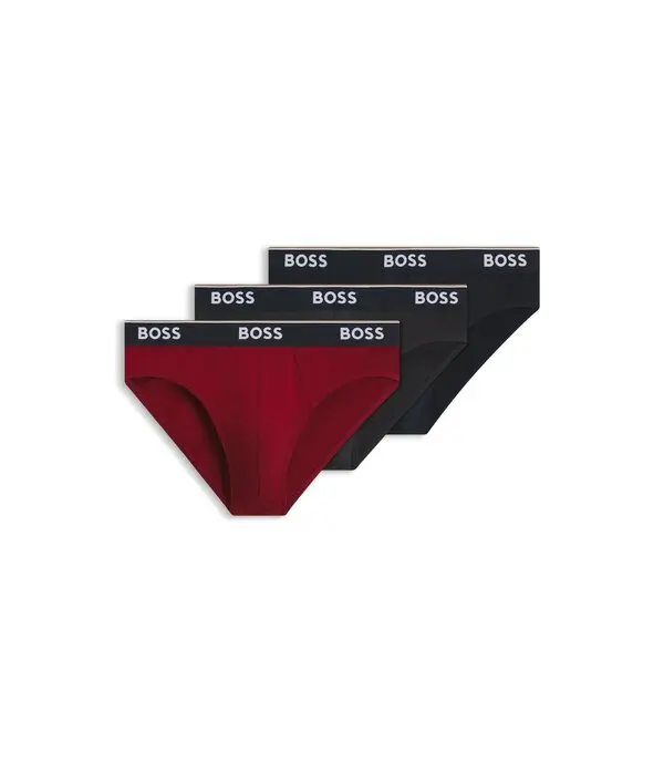 BOSS Three-pack Of Logo-waistband Briefs In Stretch Cotton - Light Red
