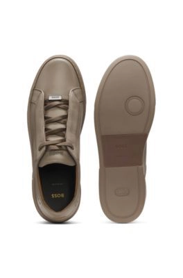 BOSS Gary Brushed Leather Sneakers With Elastic Laces - Light Brown