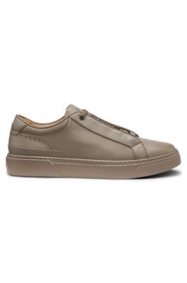 BOSS Gary Brushed Leather Sneakers With Elastic Laces - Light Brown