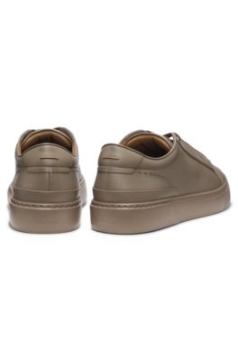BOSS Gary Brushed Leather Sneakers With Elastic Laces - Light Brown
