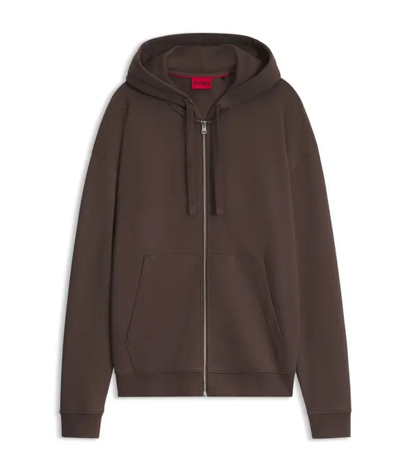Hugo Cotton-terry Zip-up Hoodie With Logo Print
