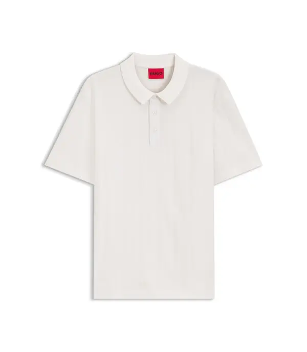 Hugo Relaxed-fit Mercerized-cotton Polo Shirt With Herringbone Stripes - White