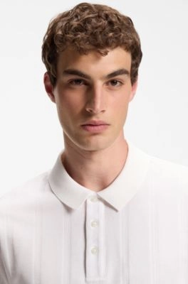 Hugo Relaxed-fit Mercerized-cotton Polo Shirt With Herringbone Stripes - White