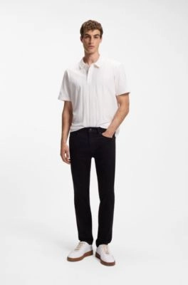 Hugo Relaxed-fit Mercerized-cotton Polo Shirt With Herringbone Stripes - White