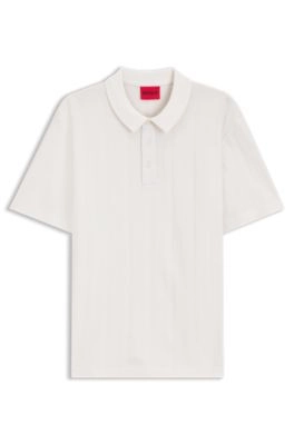 Hugo Relaxed-fit Mercerized-cotton Polo Shirt With Herringbone Stripes - White